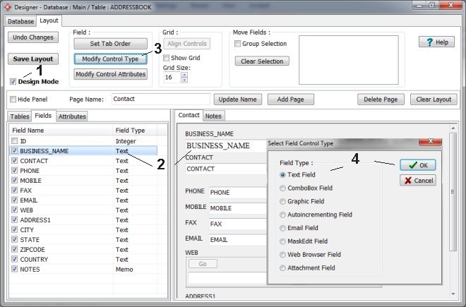 Database Designer For Windows Designer Layout Toolbar Fields Controls