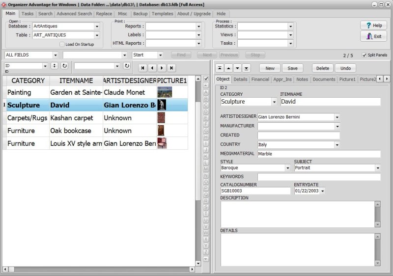 Art, Antiques Organizer Advantage, art, antiques data management ...