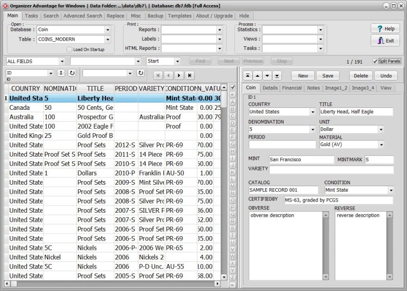 Coin Collection Software for Windows | Coin Organizer Advantage