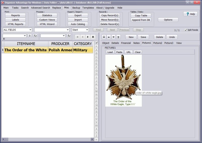 Collectibles Organizer Advantage, collectibles data management software ...