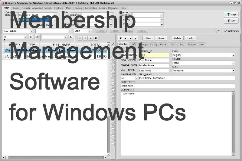 Member Organizer Advantage, member data management software for Windows