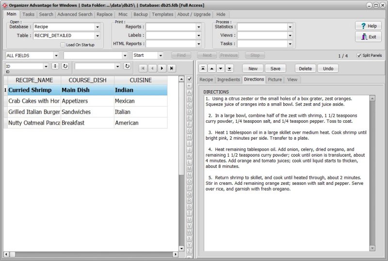Recipe Database Software for Windows | Recipe Organizer Advantage