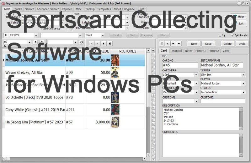 Sportcard Collection Software for Windows | Sportcard Organizer Advantage