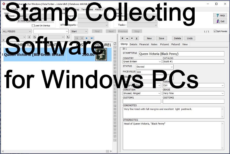Stamp Organizer Advantage, stamp data management software for Windows
