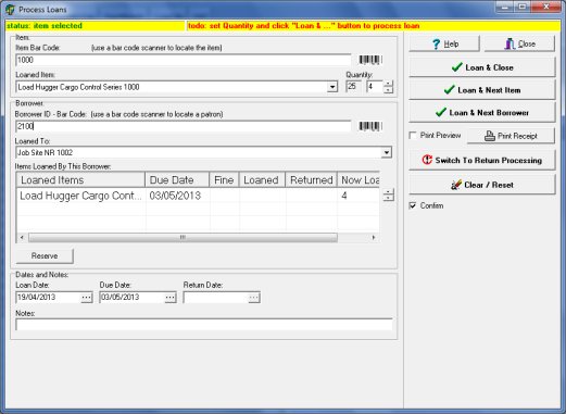 school equipment software, check in out module