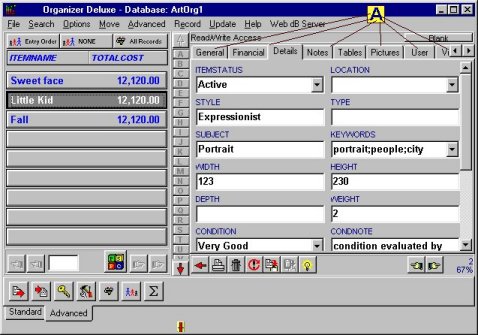 New feature, Organizer Deluxe: Number of Data Pages